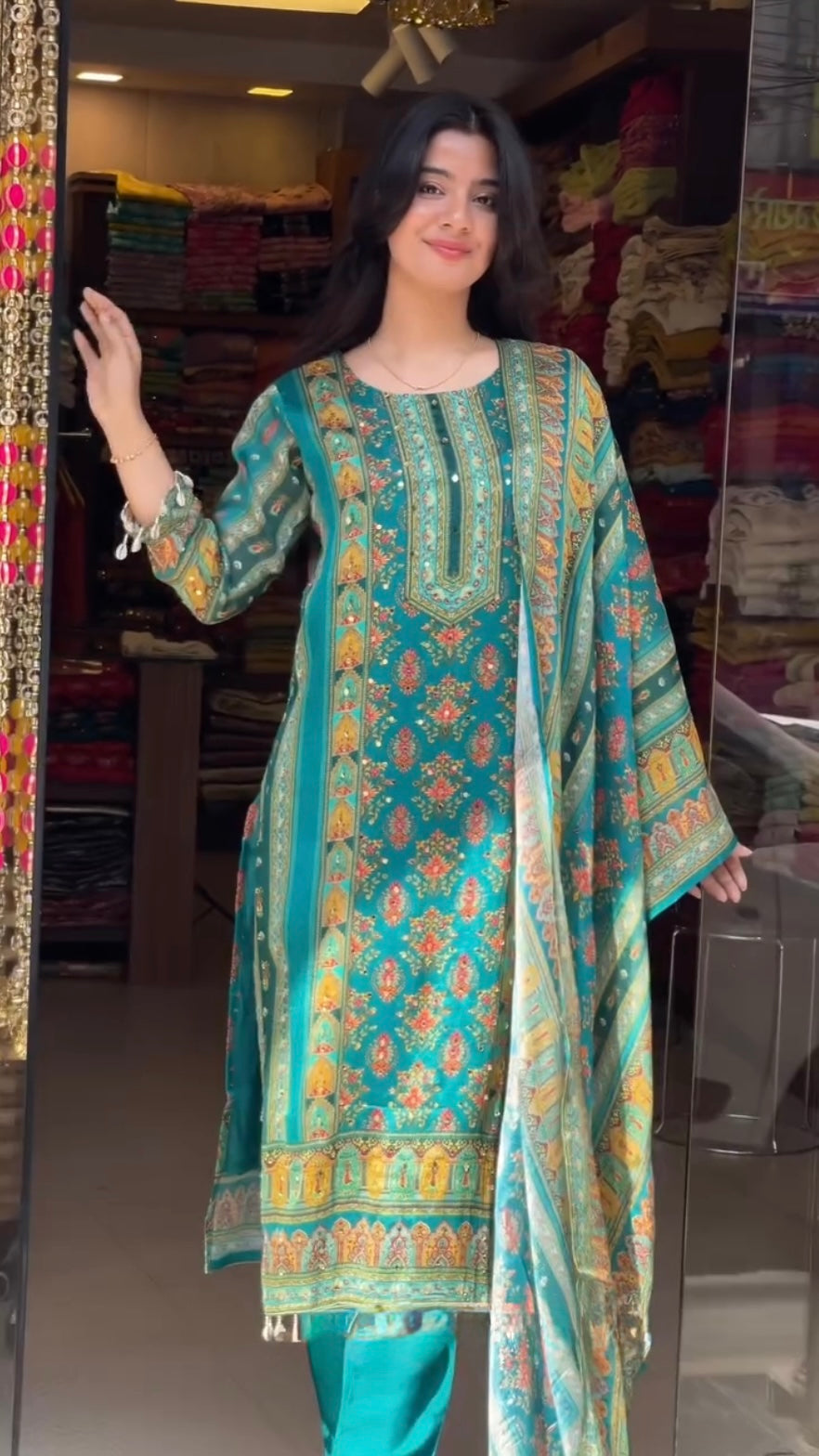Dilruba firozi mirror work pakistani suit set for women – Lablemishwa